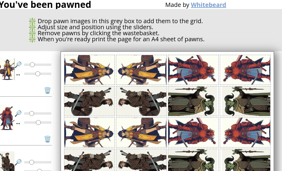 An online tool to make playable paper pawns | Whitebeard's Realm